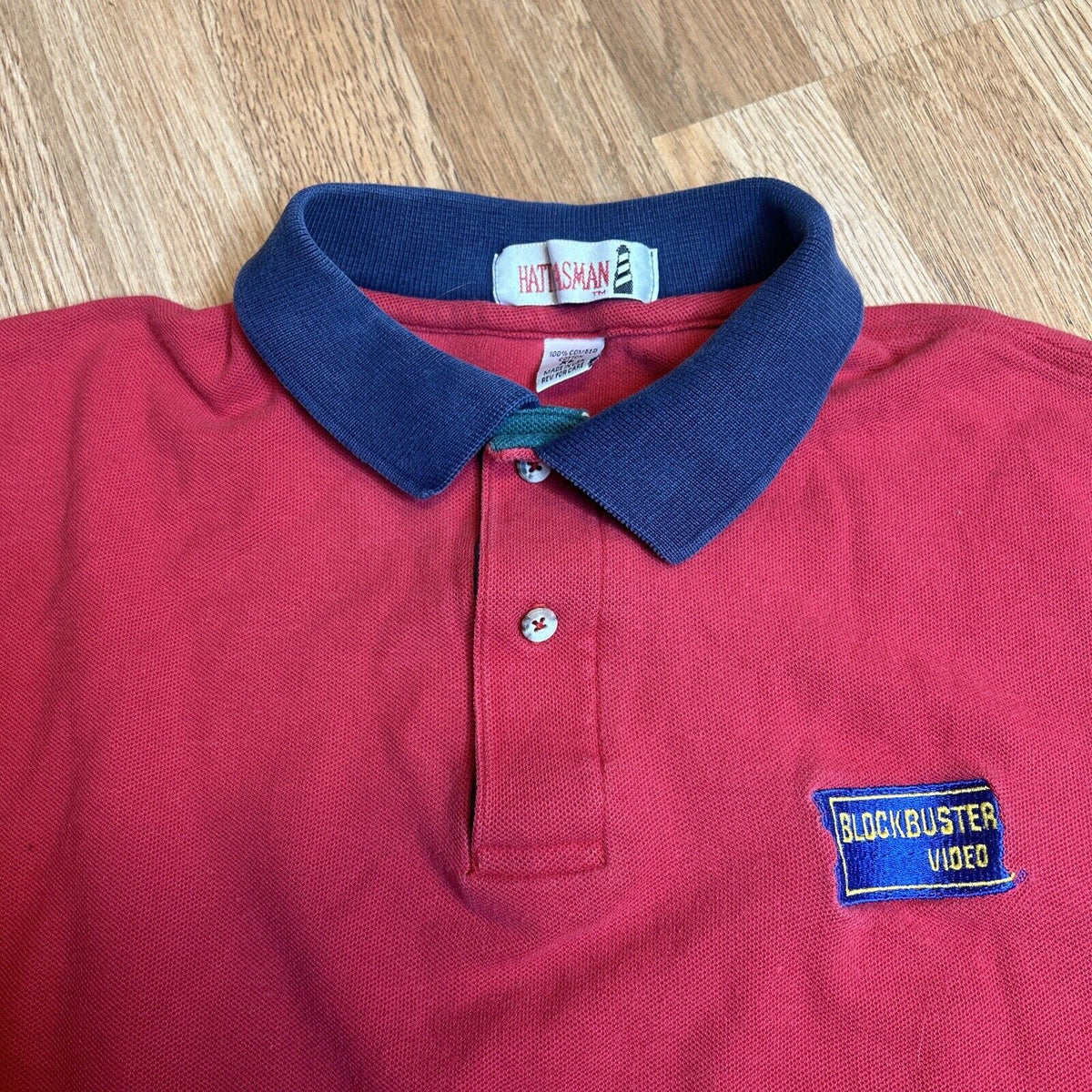 RARE** Vintage Blockbuster Video Polo XLG Employee Uniform Red Navy ...